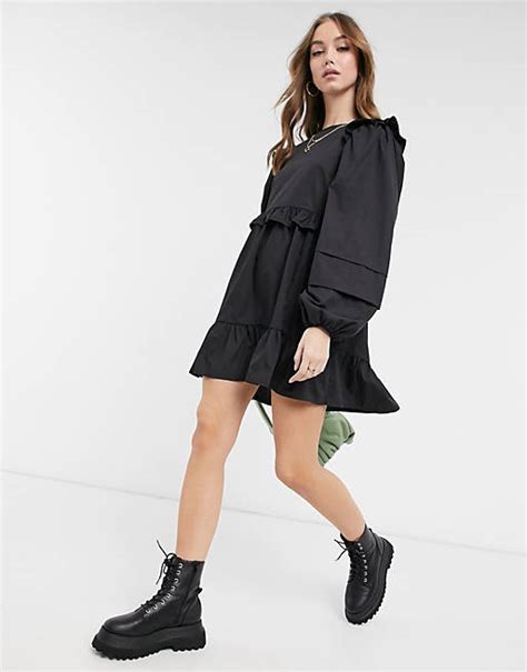Asos Design Mini Hängerkleid Gesmokt Aus Baumwoll Popelin Mit