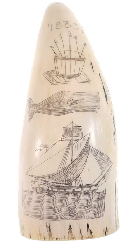 Lot Antique 3 5in Scrimshaw Carved Whale Tooth