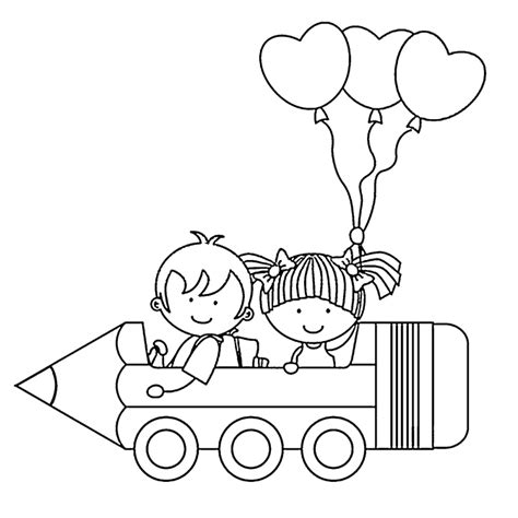 Coloriages rentrée des classes Des enfants et des ballons
