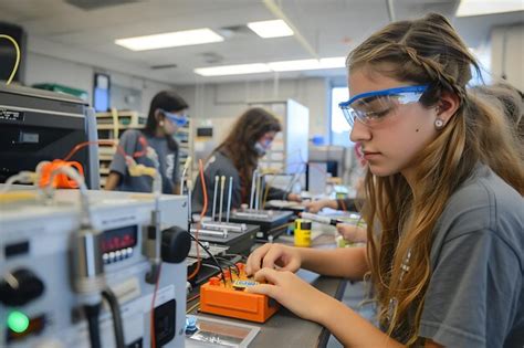 Immersive Stem Exploration In A Technologically Advanced Learning Lab Premium Ai Generated Image