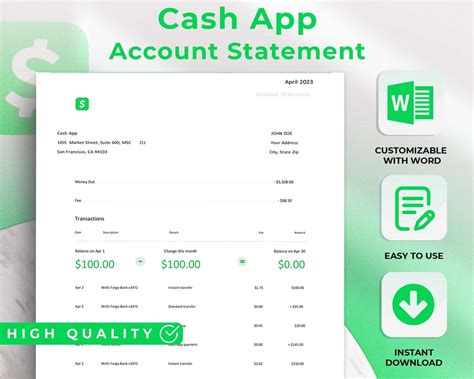 Cashapp Bank Statementeditable Personal Bank Template Word Etsy