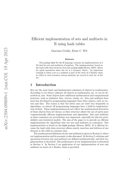 Pdf Efficient Implementation Of Sets And Multisets In R Using Hash Tables