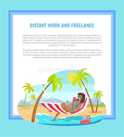 Distant Work And Freelance Web Poster Woman Lying Stock Vector