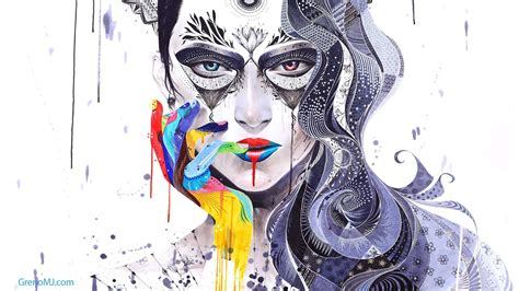 Digital Art Artwork Women Face Portrait Painting Colorful White
