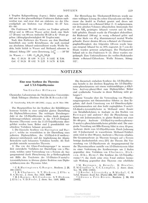 Pdf Notizen Eine Neue Synthese Des Thyroxins Und 3 ′3 5 Trijodthyronins