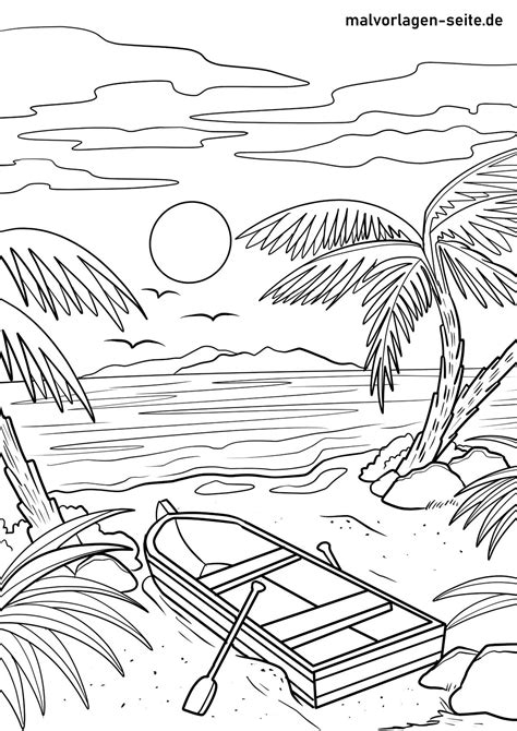 Malvorlage Strand Und Meer Ausmalbild Kostenlos Herunterladen