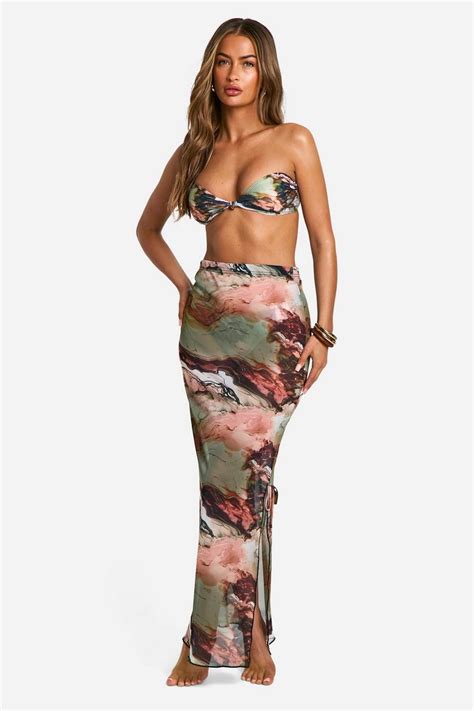 Marble Print Maxi Beach Skirt Boohoo Uk