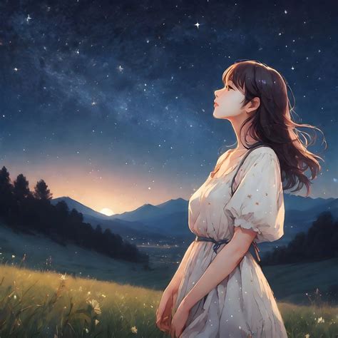 Download Girl Girl Looking At Sky Stars Royalty Free Stock