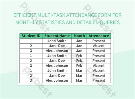 efficient multi task attendance form for monthly statistics and
