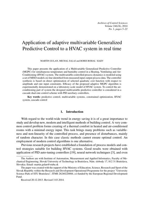 Pdf Application Of Adaptive Multivariable Generalized Predictive