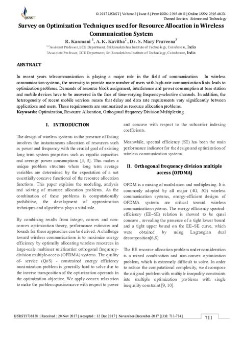 Pdf Survey On Optimization Techniques Used For Resource Allocation In