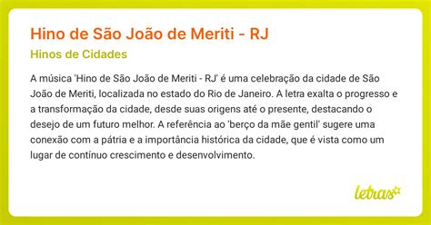 Significado Da Música Hino De São João De Meriti Rj Hinos De Cidades
