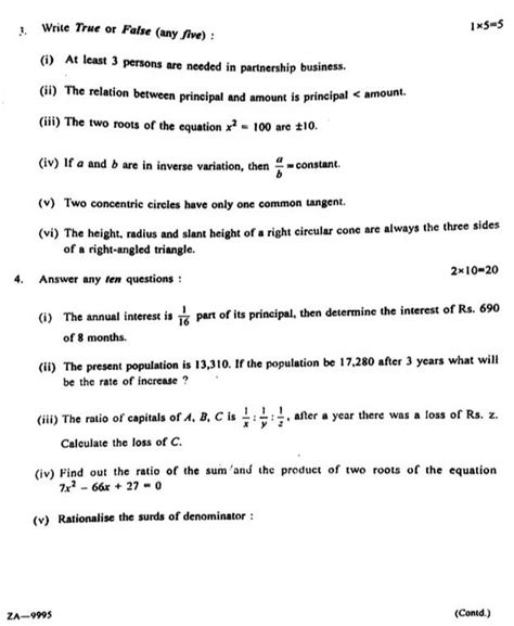 Wbbse Board Class 10 Maths Question Paper 2023