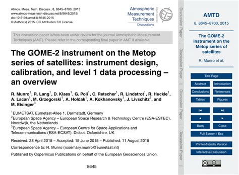 Pdf The Gome 2 Instrument On The Metop Series Of Satellites
