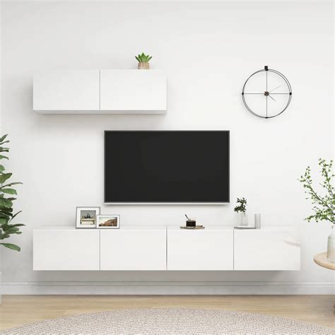 Pcs Meubles TV Meuble De Rangement Banc TV Moderne Blanc Brillant