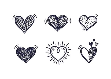 손으로 그린 하트 낙서 그림 무료 벡터