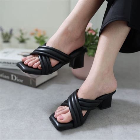 Sandal Heels Rajut Hak 5cm Highells Kekinian Viral Sandal Perempuan