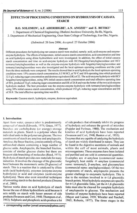 Pdf Effects Of Processing Conditions On Hydrolysis Of Cassava Starch