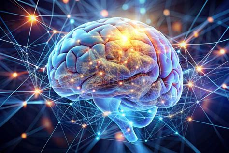 shining human brain with evolving plexus structure stock illustration