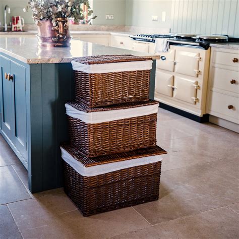 Distilled Brown Lined Wicker Storage Basket Arthur Cameron