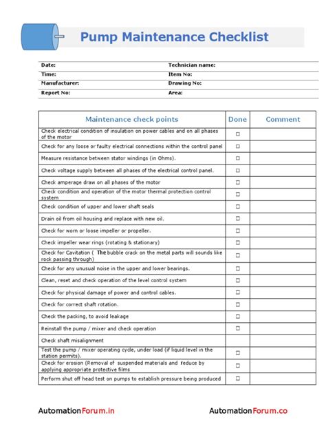 Pump Checklist Pdf Pump Electric Motor