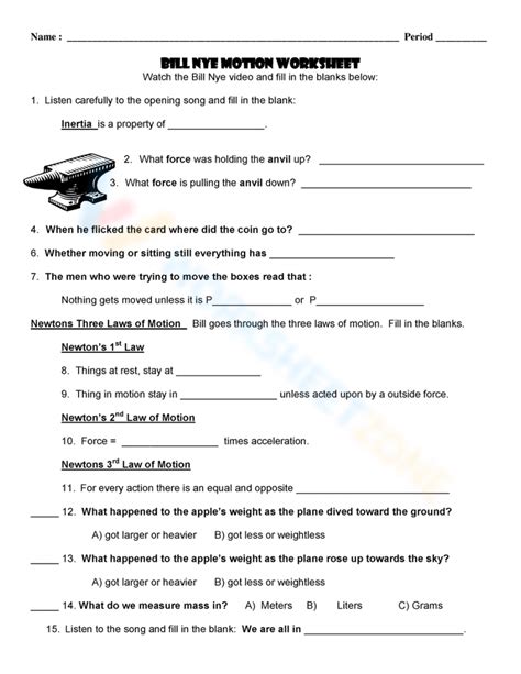 Bill Nye Motion Worksheet Printable Pdf Template