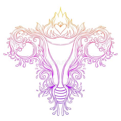 Decorative Drawing Of Female Reproductive System With Flowers Hand