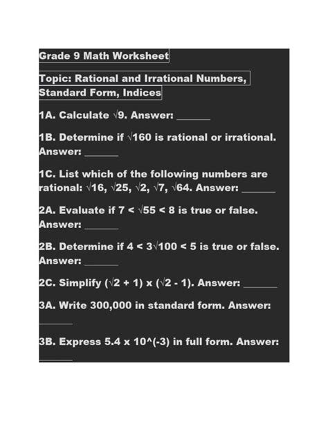 Grade 9 Math Rational Numbers And Indices Pdf