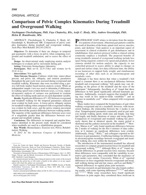 Pdf Comparison Of Pelvic Complex Kinematics During Treadmill And