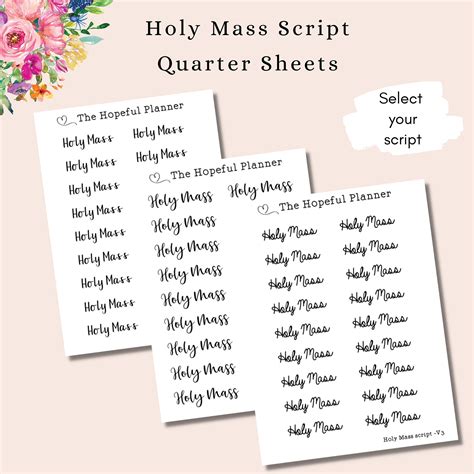 Holy Mass Script Stickers Catholic Sticker Sheets For Etsy