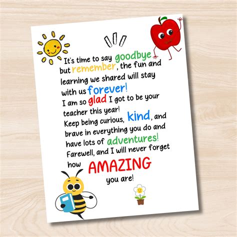 End Of School Year Letter Printable Goodbye Letter To Student