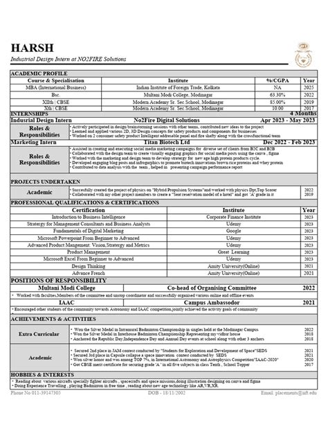 Imcc Master Cv Template Iift One Pager 2 Pdf