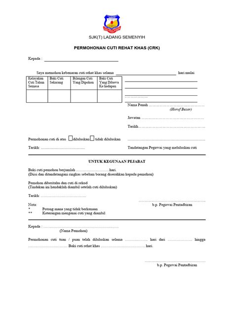 Borang Cuti Rehat Khas Pdf
