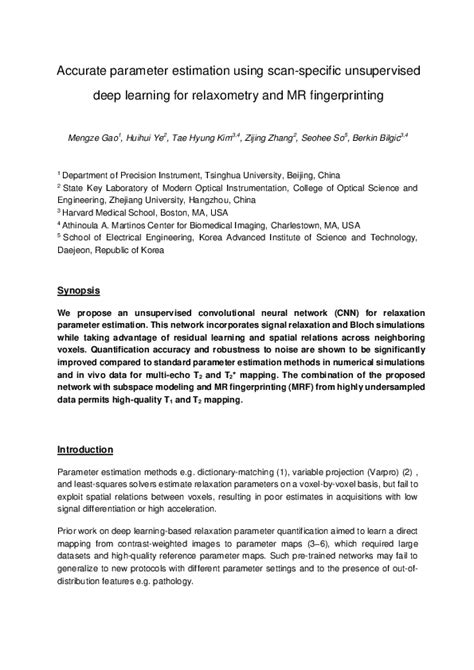 pdf accurate parameter estimation using scan specific unsupervised