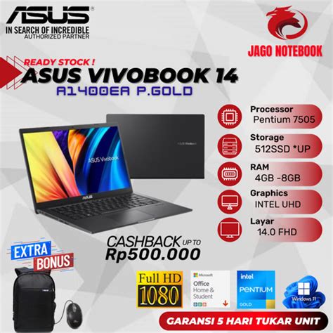 Jual Asus Vivobook A EA Pentium Gold GB SSD W OHS FHD GB SSD NON PAKET