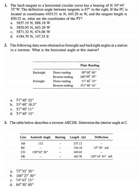 solved the back tangent to a horizontal circular curve has a