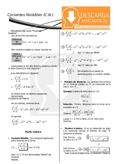 DESCARGAR COCIENTES NOTABLES ÁLGEBRA SEGUNDO DE SECUNDARIA Descarga