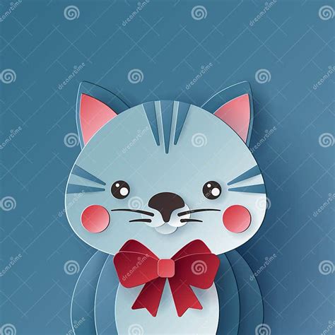 Vector Cute Christmas Paper Cut 3d Cat Stock Illustration