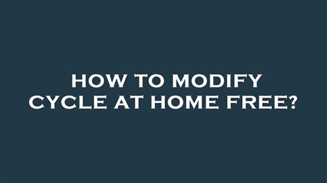How To Modify Cycle At Home Free Youtube