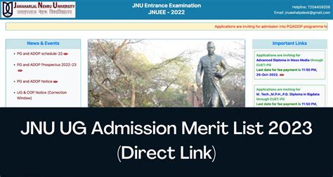 JNU UG Admission Merit List 2023 Direct Link CutOff List Jnuee Jnu Ac In