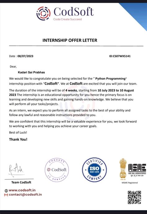 Prabhas Kadari On Linkedin Internship Python Codsoft