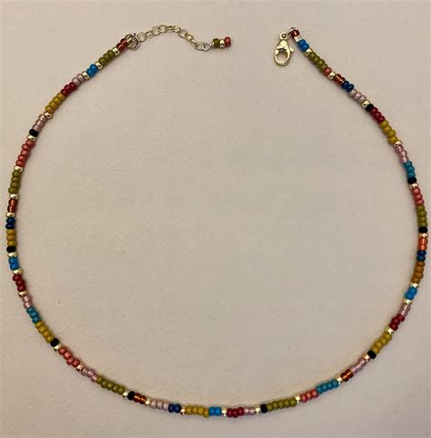 Gold Filled Multicolor Seed Bead Necklace Multicolor Beaded Necklace