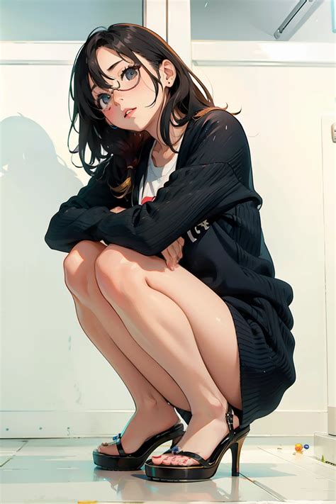 There Is A Woman Kneeling On The Floor With Her Legs Crossed Seaart Ai
