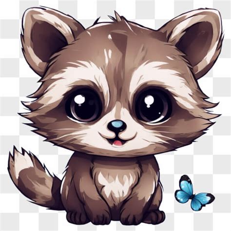 Descarga Mapache Kawaii Con Mariposas Azules Kawaii En Línea Creative