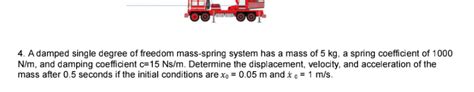 Solved A Damped Single Degree Of Freedom Mass Spring Chegg