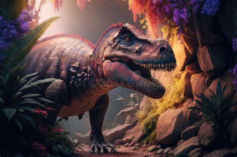 Peloroplites Colorful Dangerous Dinosaur In Lush Prehistoric Nature By