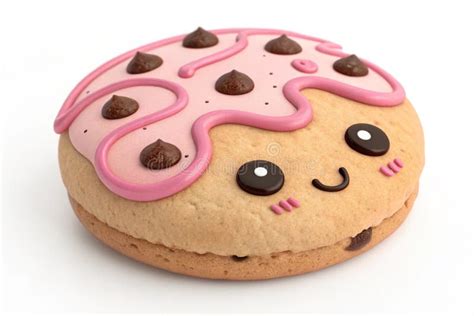 Cute Kawaii Chocolate Chip Cookie With Pink Icing Generated By Ai Stock Illustration