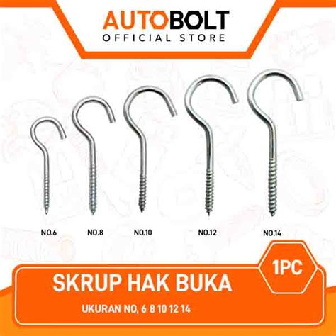Jual Skrup Hak Terbuka Ukuran No 6 8 10 12 14 Sekrup Cantolan Kaitan Kait Screw Hook Screwhook