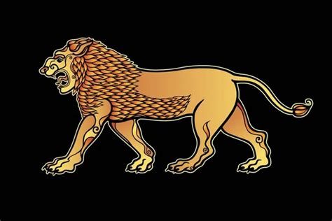 Cartoon Drawing Growling Lion Character Assyrian Mythology Vector