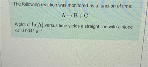 Solved The Following Reaction Was Monitored As A Function Of